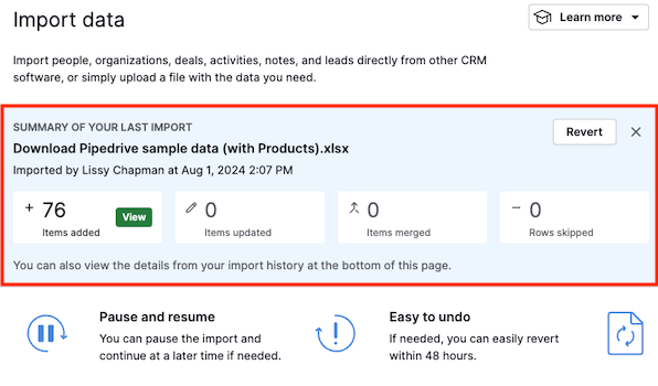 Importing data into Pipedrive with spreadsheets - Knowledge Base | Pipedrive